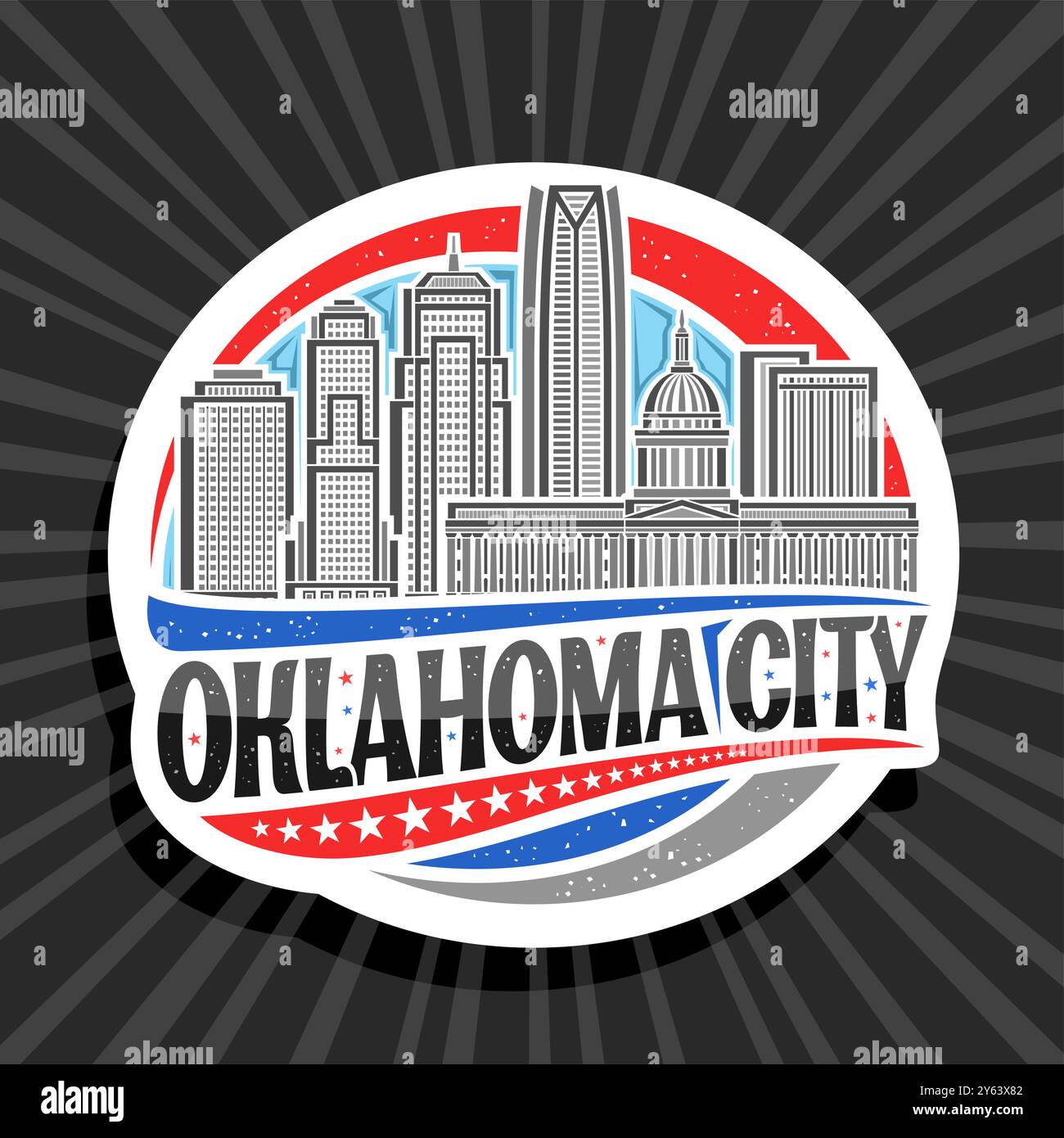 Vector logo for Oklahoma City, white decorative tag with line ...
