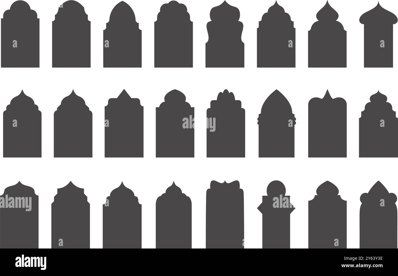 Islamic doors and arabian windows set. Mosque islamic frames. Muslim ...