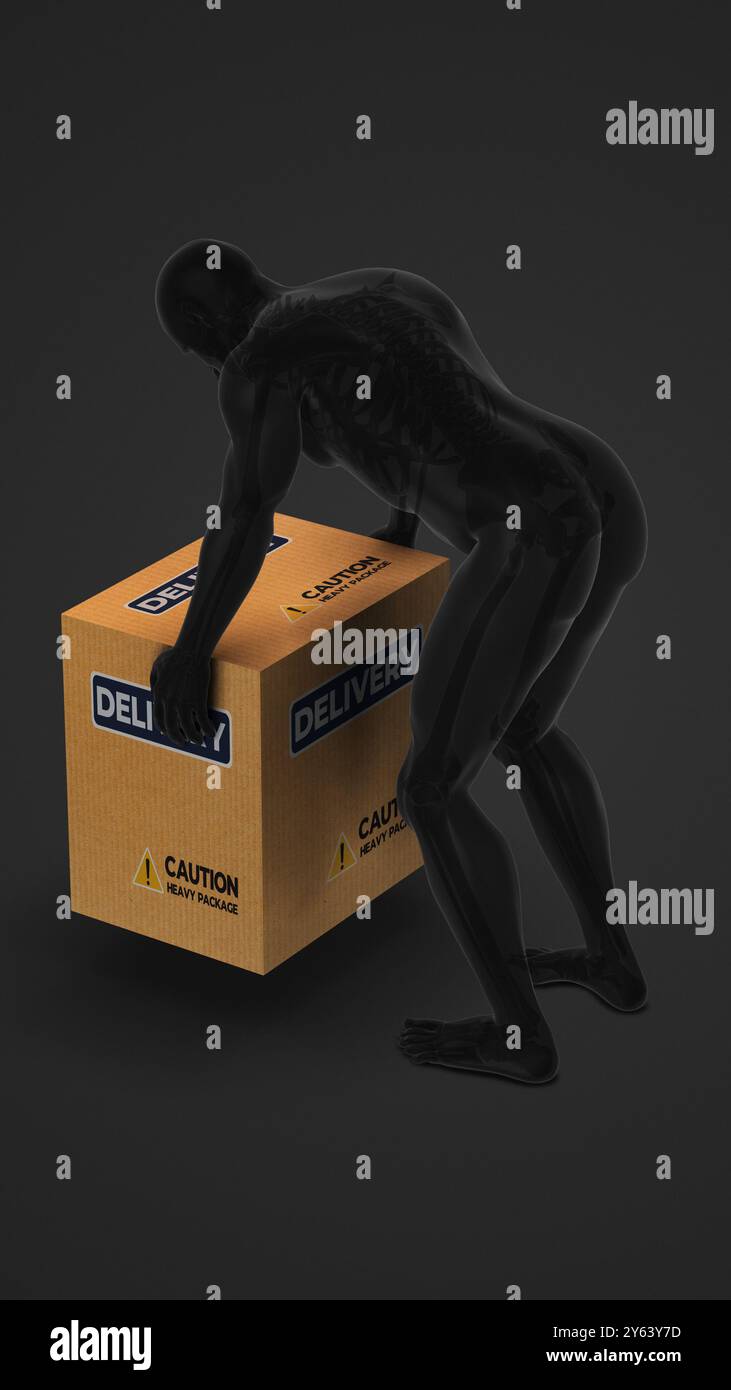 A human lifts a big package Lower back pain Stock Photo - Alamy