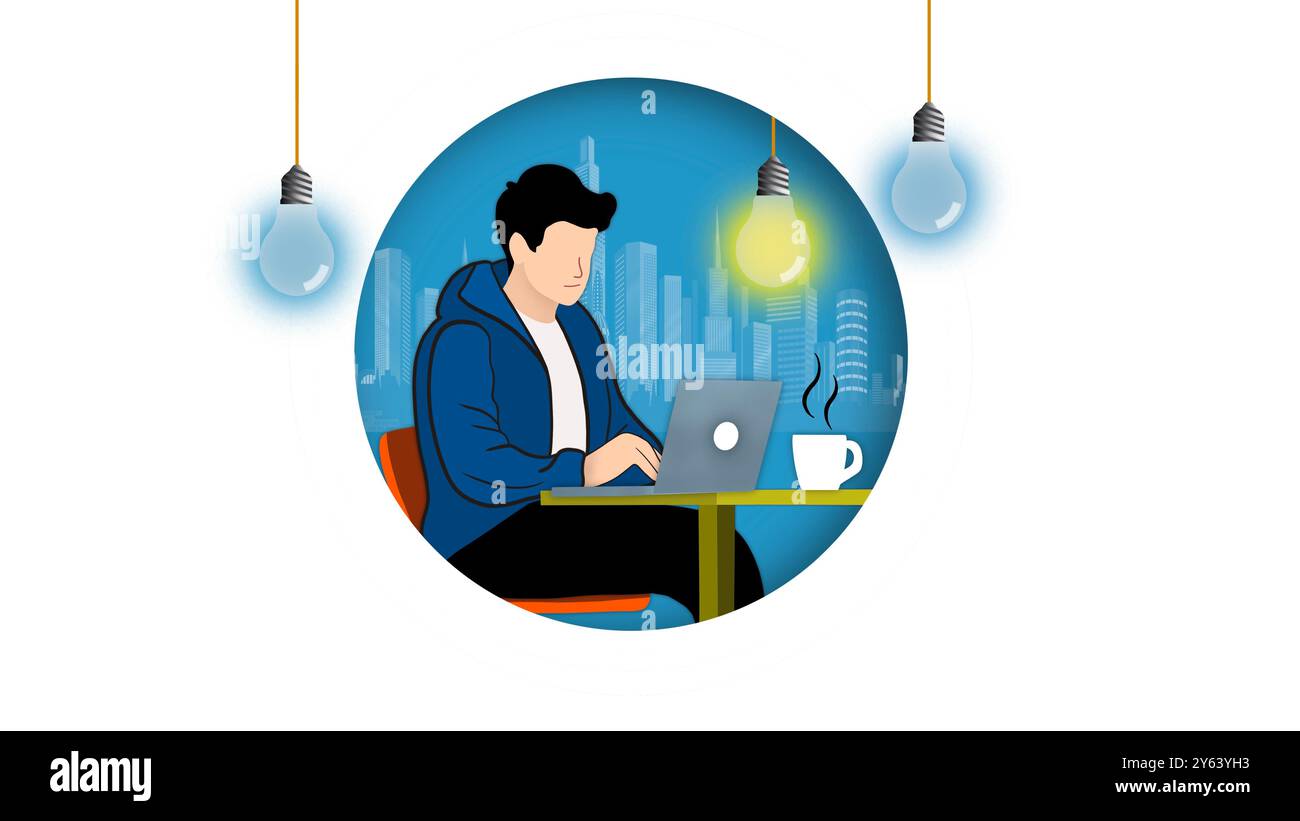 Man working from home, Animation Scene of Home Office With Employee ...