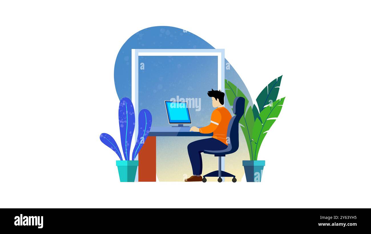Working From Home Freelancer Person Sitting On Table Desk Home Office With Employee Working On