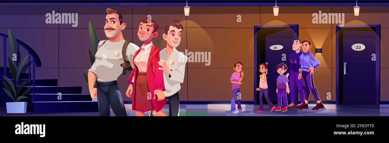 Police officers lead detained male criminal in female clothes down ...