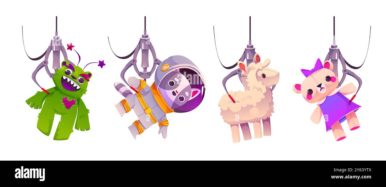 Grabber slot machine robotic claw with plush toys. Vending arcade game ...