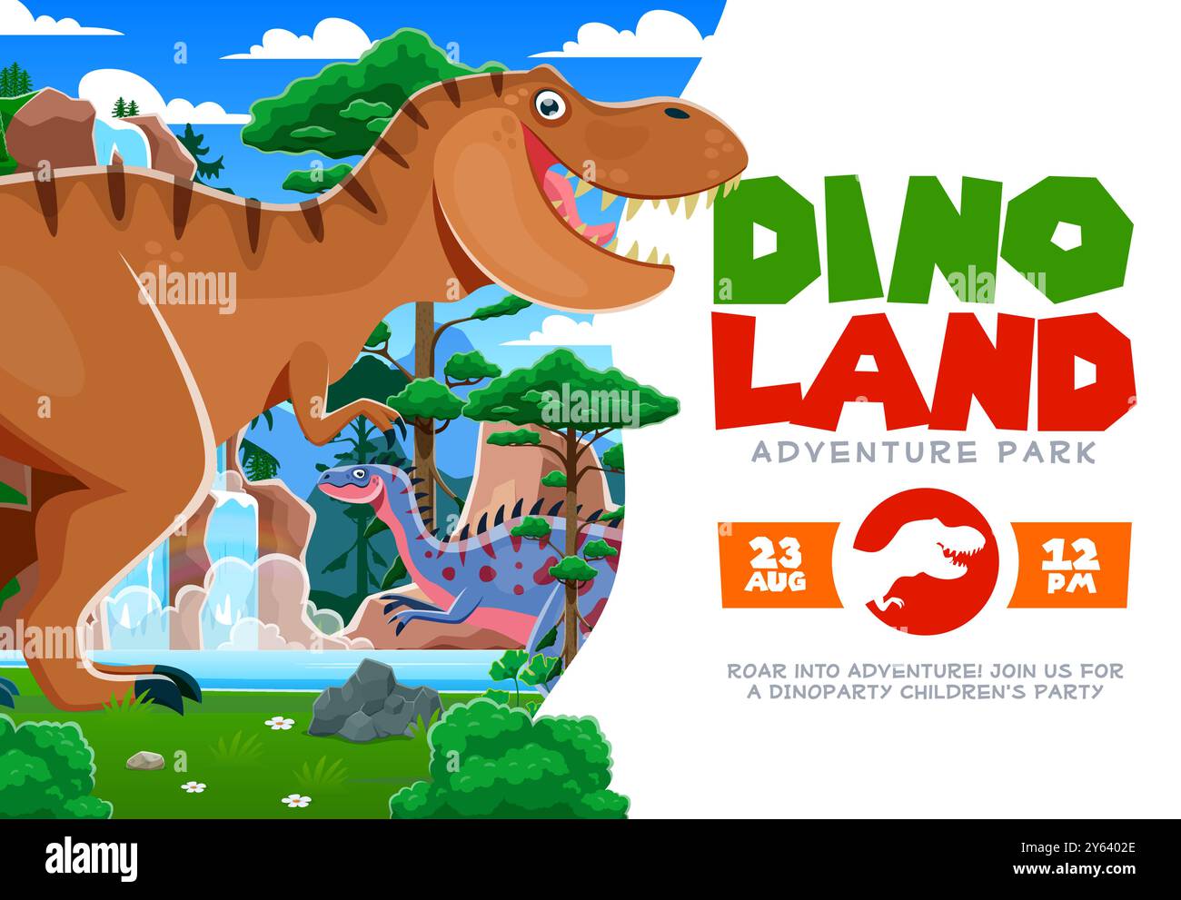 Dino park banner inviting children to an exciting dinosaur-themed party ...