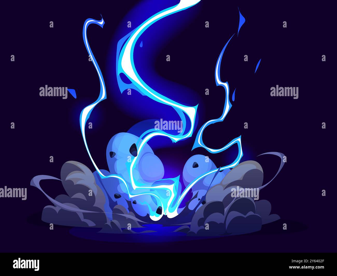 Cartoon thunder bolt effect, blue electric thunderstorm lightning ...