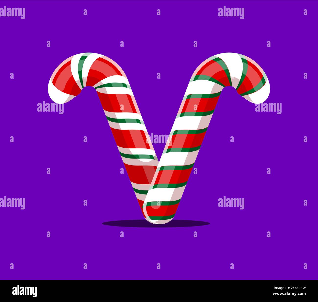 Christmas font and Xmas alphabet letter V candy cane for festive ...