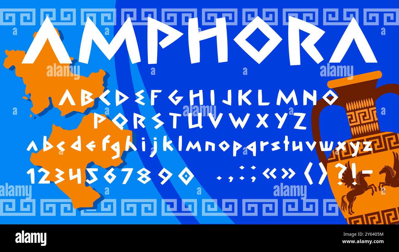 Greek style font of ancient Greece typeface and Mediterranean type ...