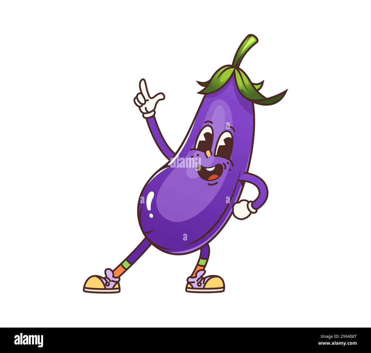 Cartoon groovy eggplant vegetable character striking a playful pose ...