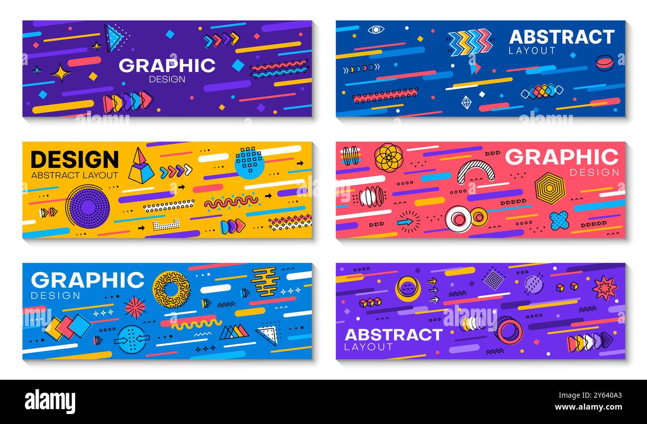 Abstract geometric modern Memphis banners. Dynamic and visually ...