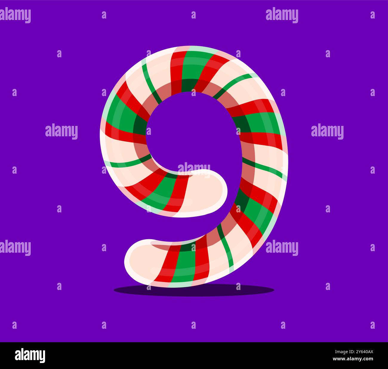 Christmas font, Xmas alphabet number 9 candy cane for festive typeface ...