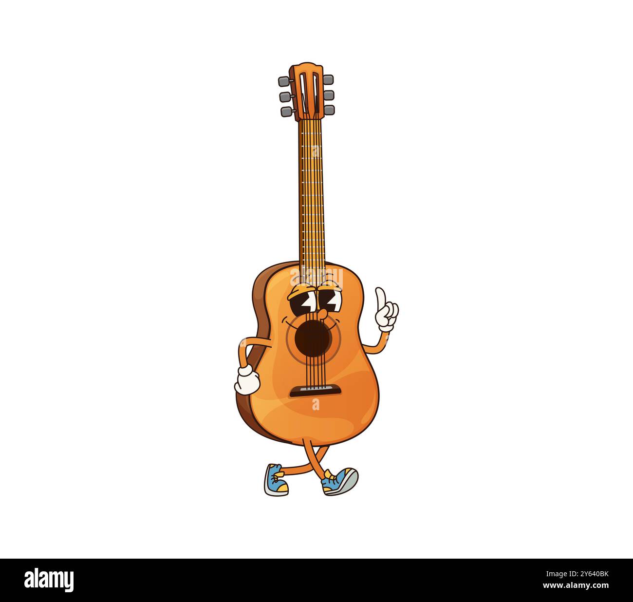 Cartoon acoustic guitar groovy musical instrument character. Isolated ...