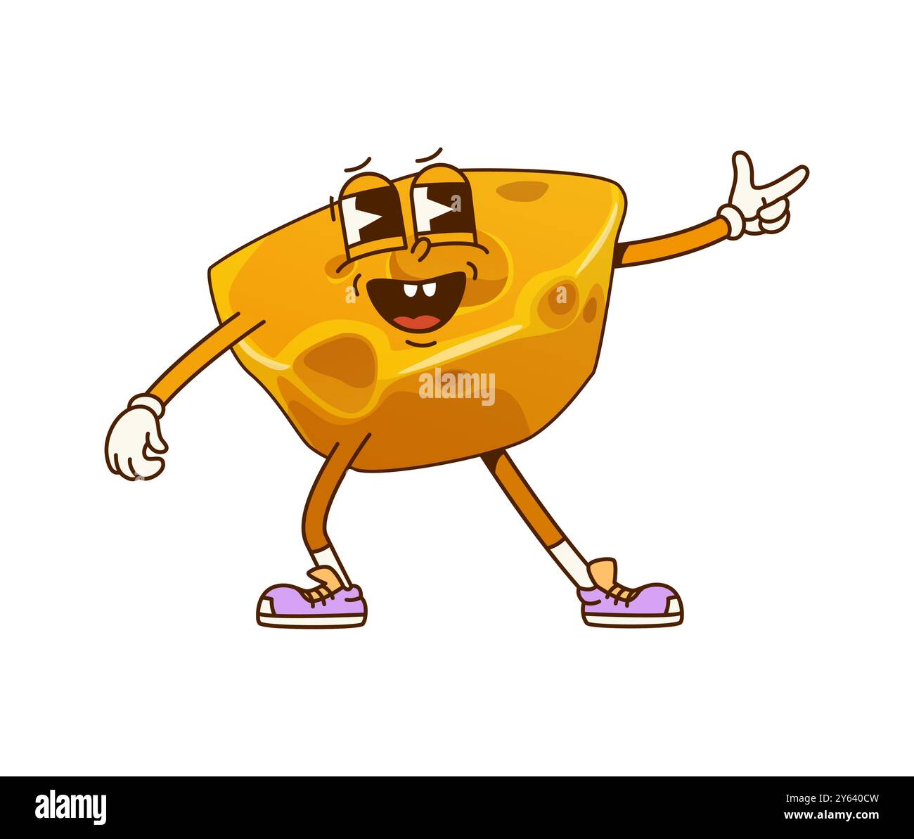 Funny groovy cheese character pointing with a happy expression ...
