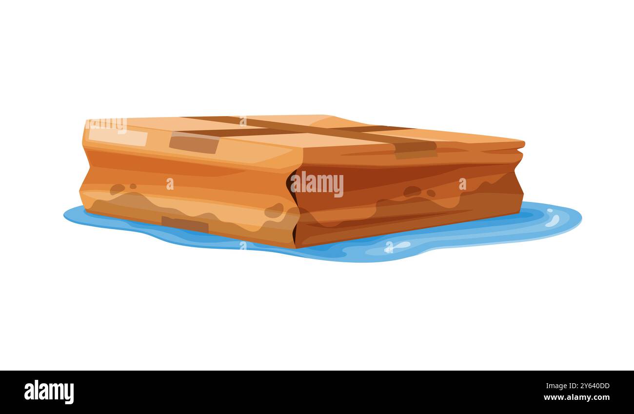 Wet and damaged crumpled box, crushed and ripped cargo parcel, broken ...