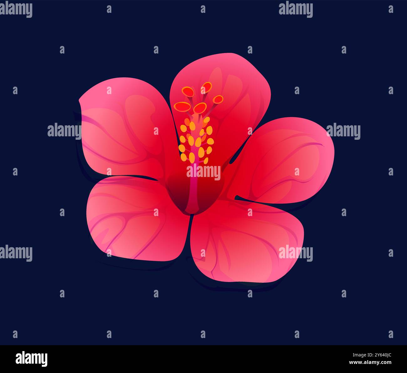 Cartoon hibiscus flower with pink and red petals emphasize tropical ...