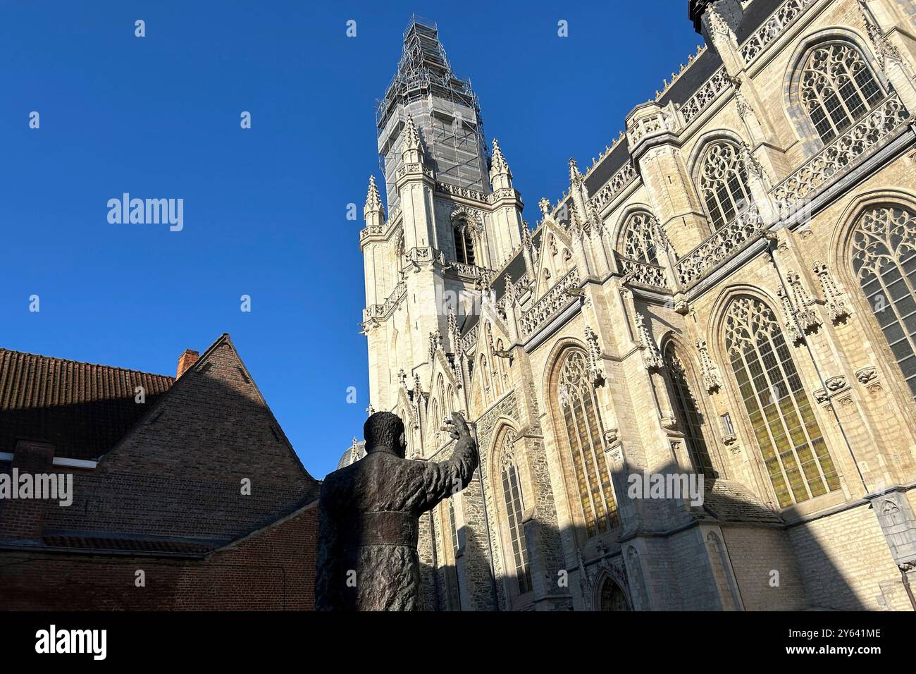 An exterior view of St. Martin's Basilica with the statue of 20th ...