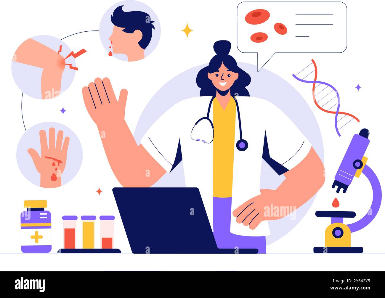 Hemophilia Vector Illustration Featuring a Doctor Examining an Injured ...