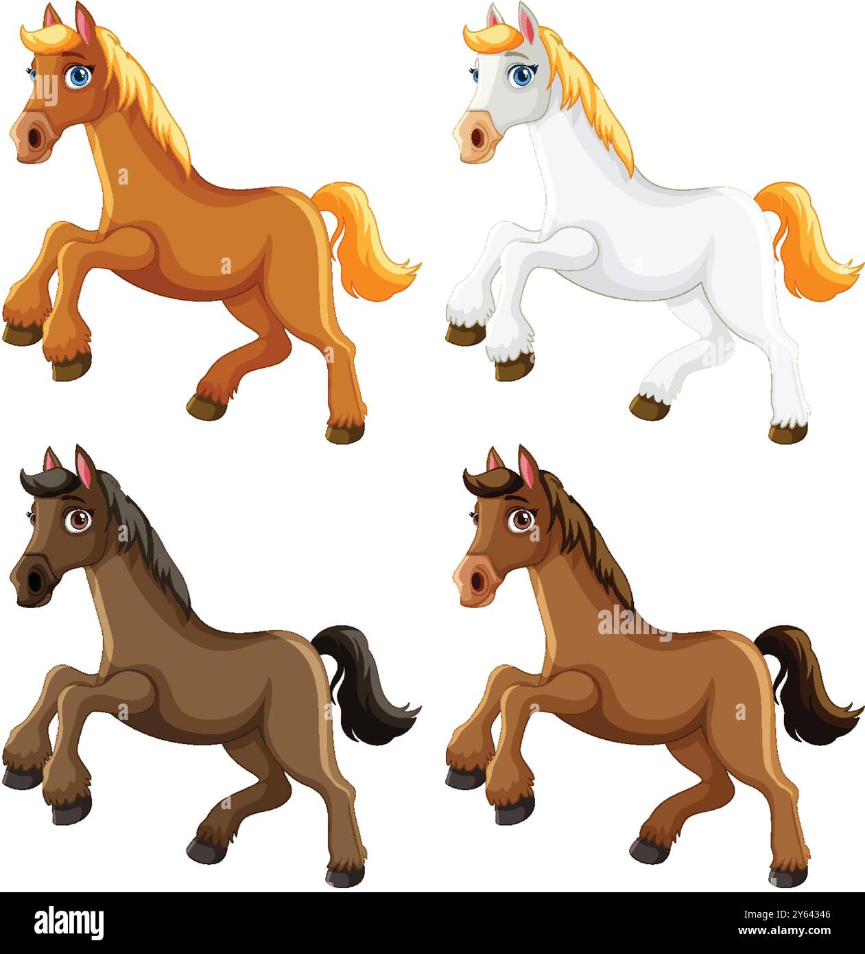 Four playful cartoon horses in different colors Stock Vector Image ...