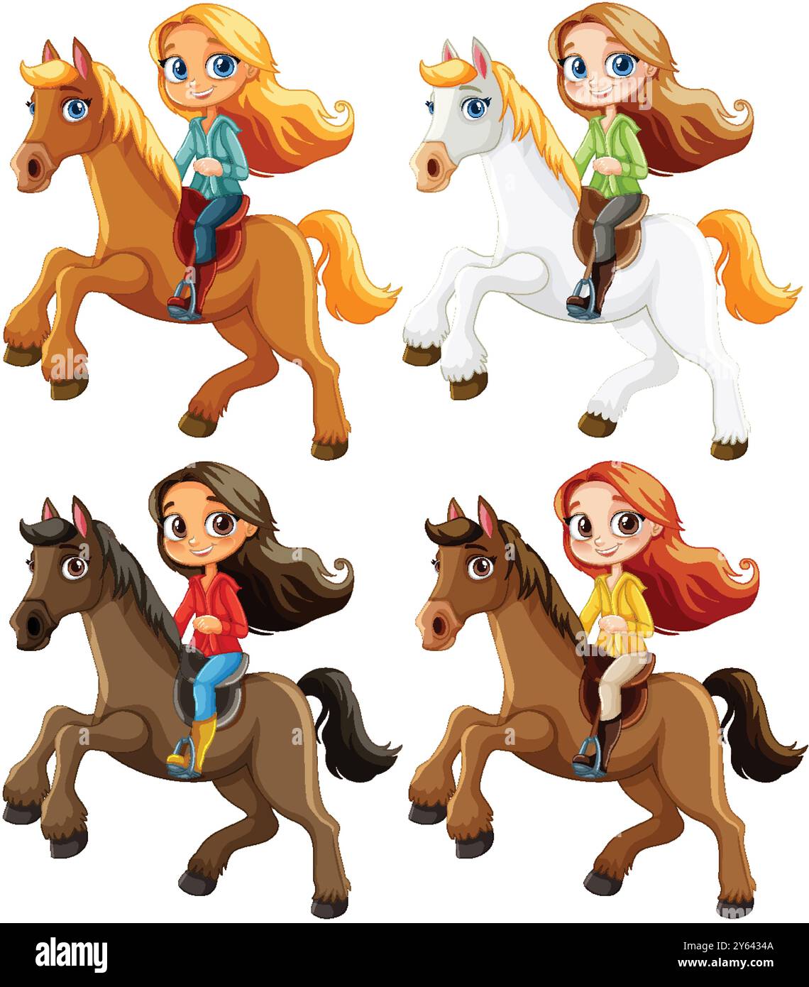 Four girls riding different colored horses Stock Vector Image & Art - Alamy