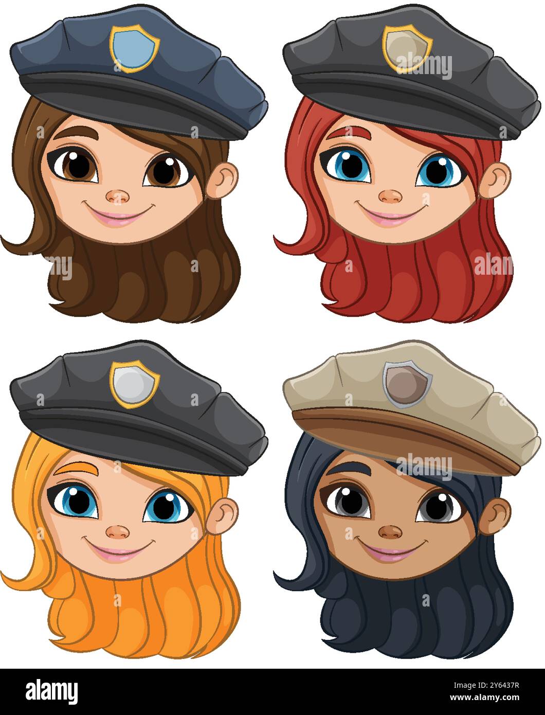Four cartoon police officers with different hair colors Stock Vector ...