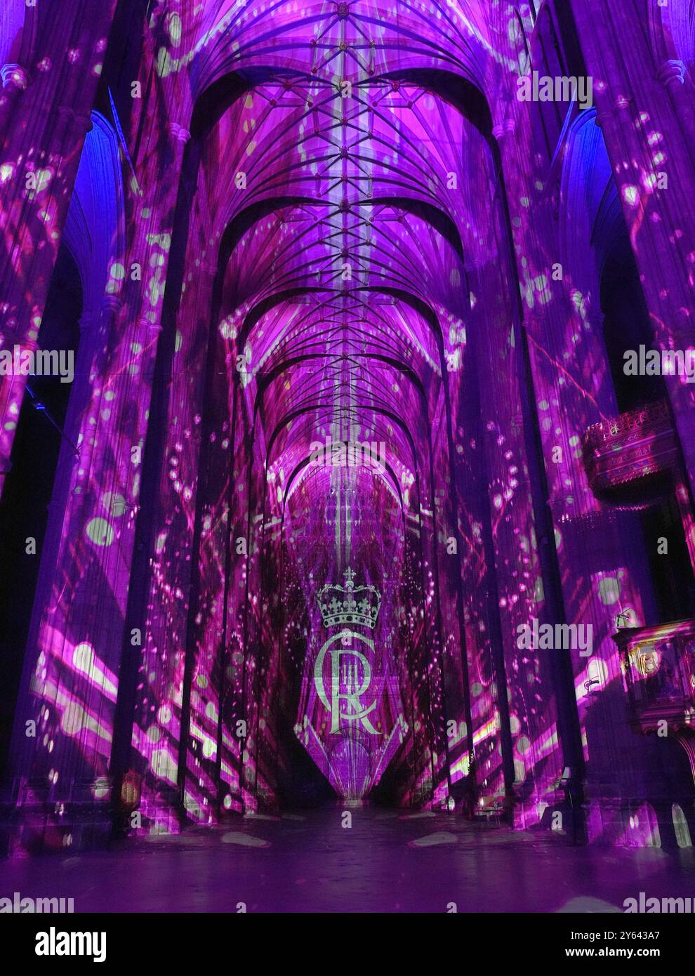 A view of the cipher of King Charles III during a preview of the Crown ...