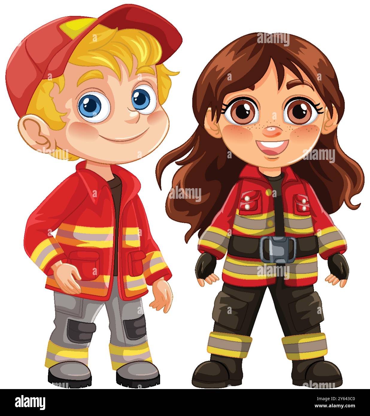 Two cartoon firefighters in red uniforms Stock Vector Image & Art - Alamy