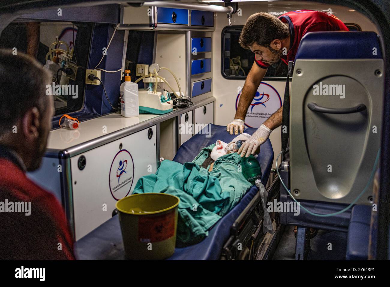 Kafarya, Syria. 23rd Sep, 2024. A wounded child receives treatment at ...