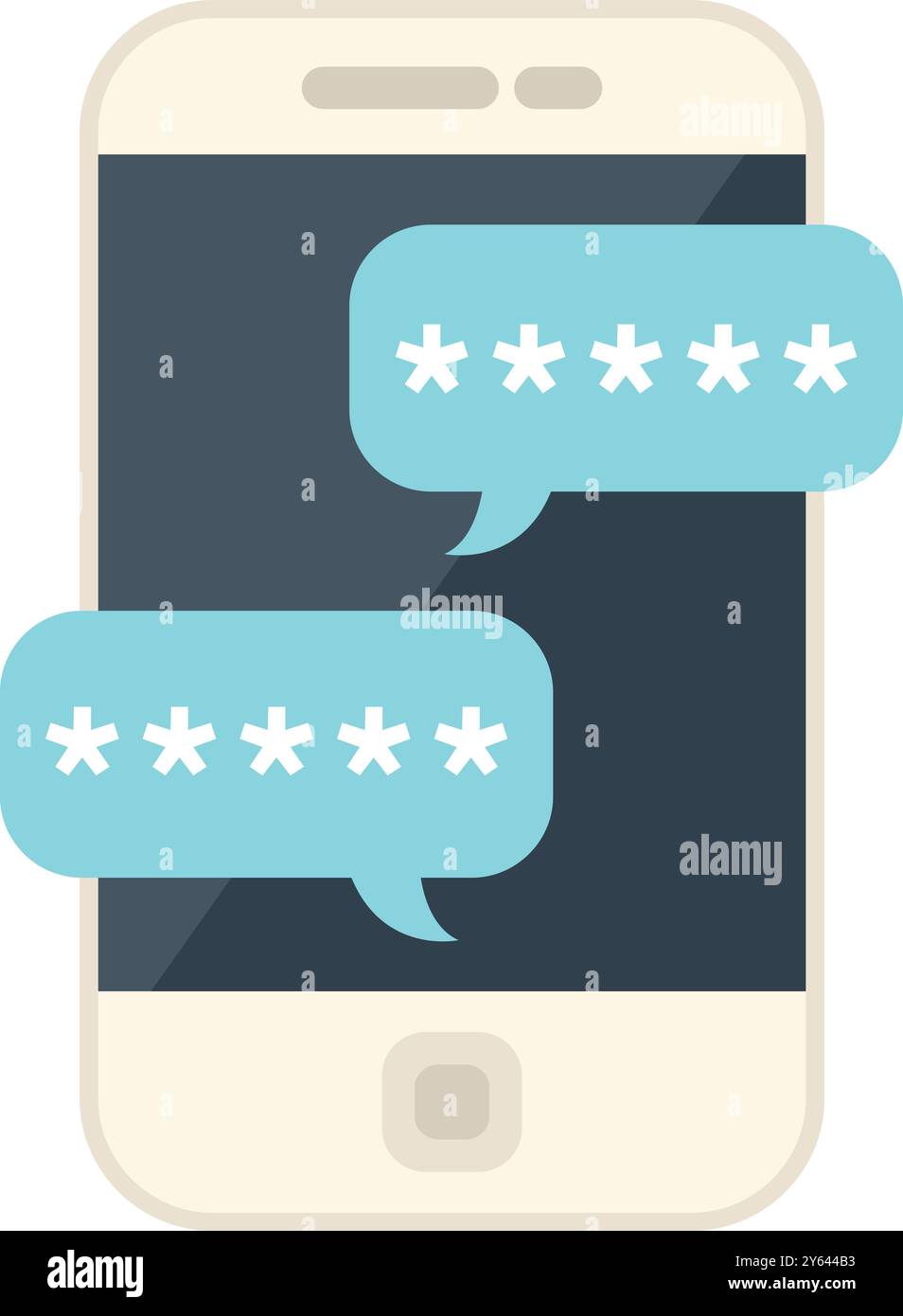 Smartphone is displaying two blue chat bubbles with a hidden password ...