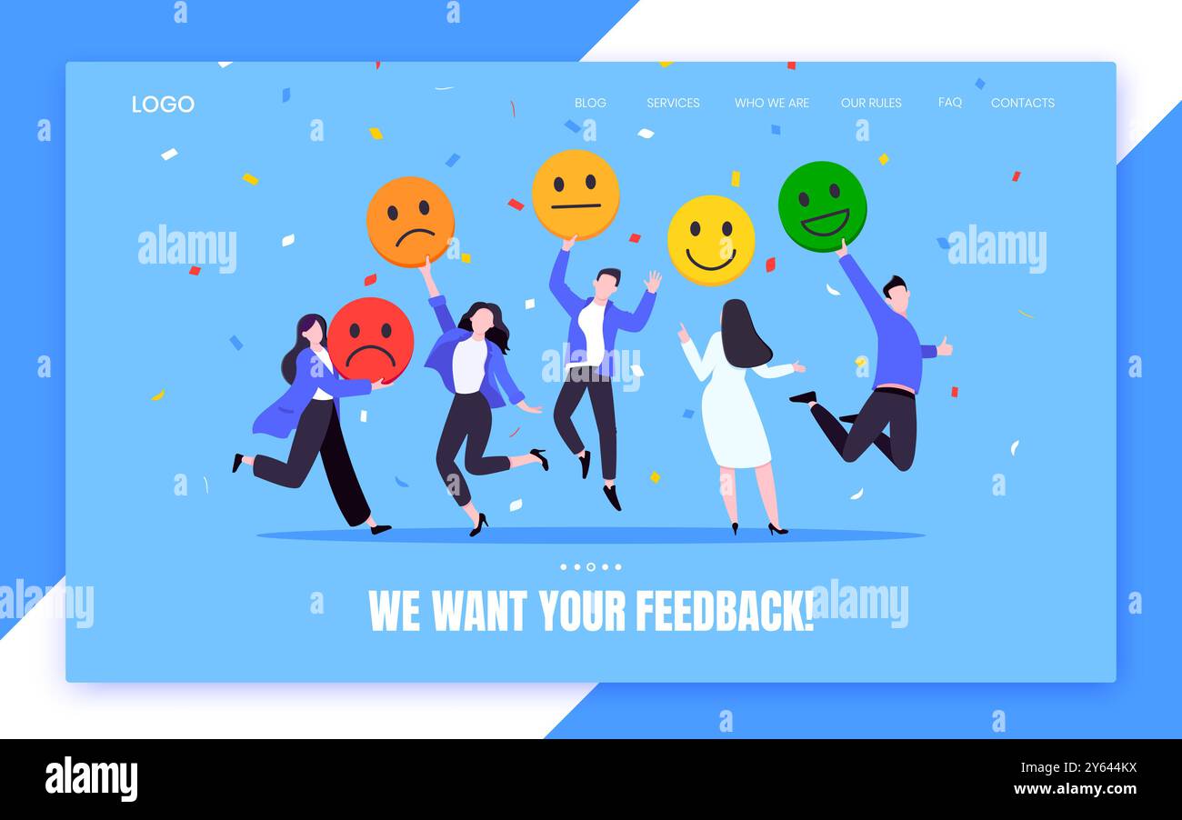 Employee happiness and work attitude feedback business concept flat ...