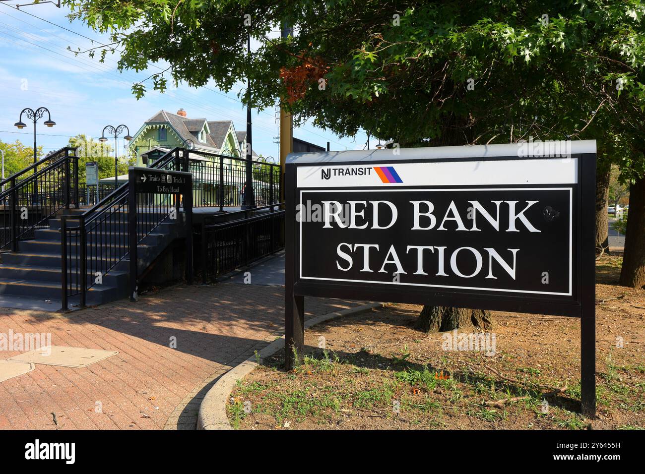Signage for NJ Transit Red Bank train station, Red Bank, New Jersey ...