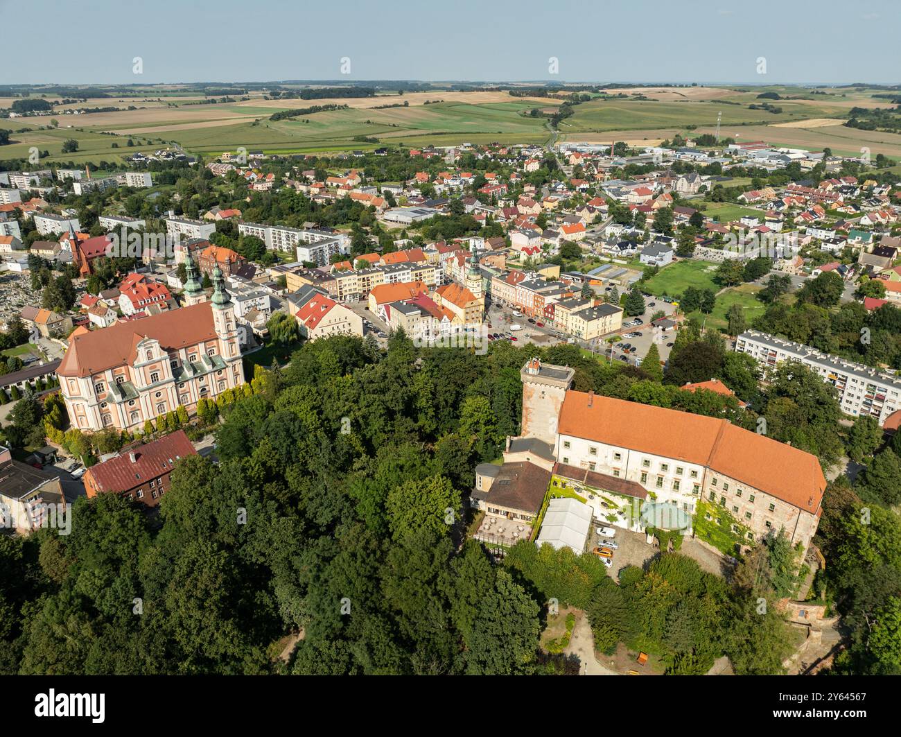 Otmuchow town in summer. Otmuchow panorama from drone aerial fly.Aerial ...