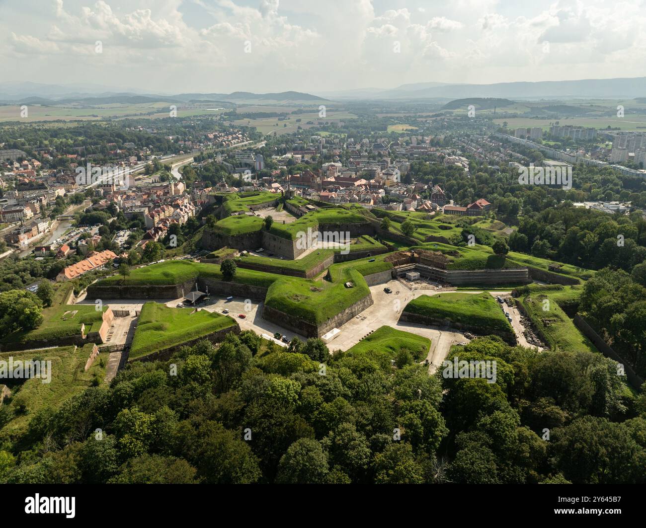 Aerial drone view of Klodzko Fortress and town Klodzko. Klodzko ...
