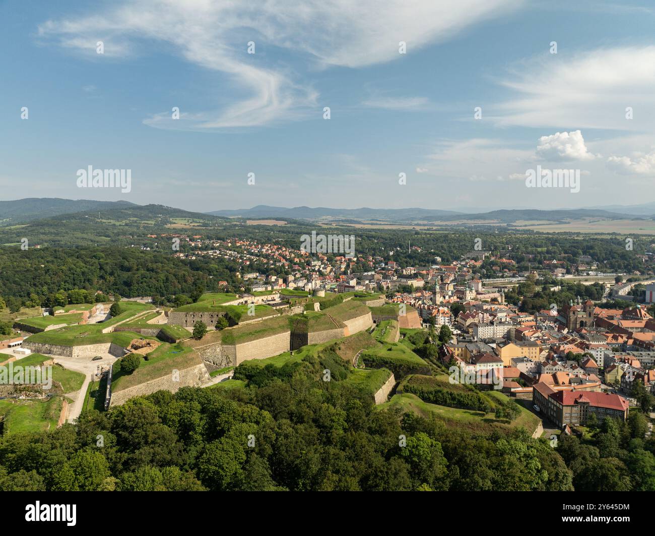 Aerial drone view of Klodzko Fortress and town Klodzko. Klodzko ...