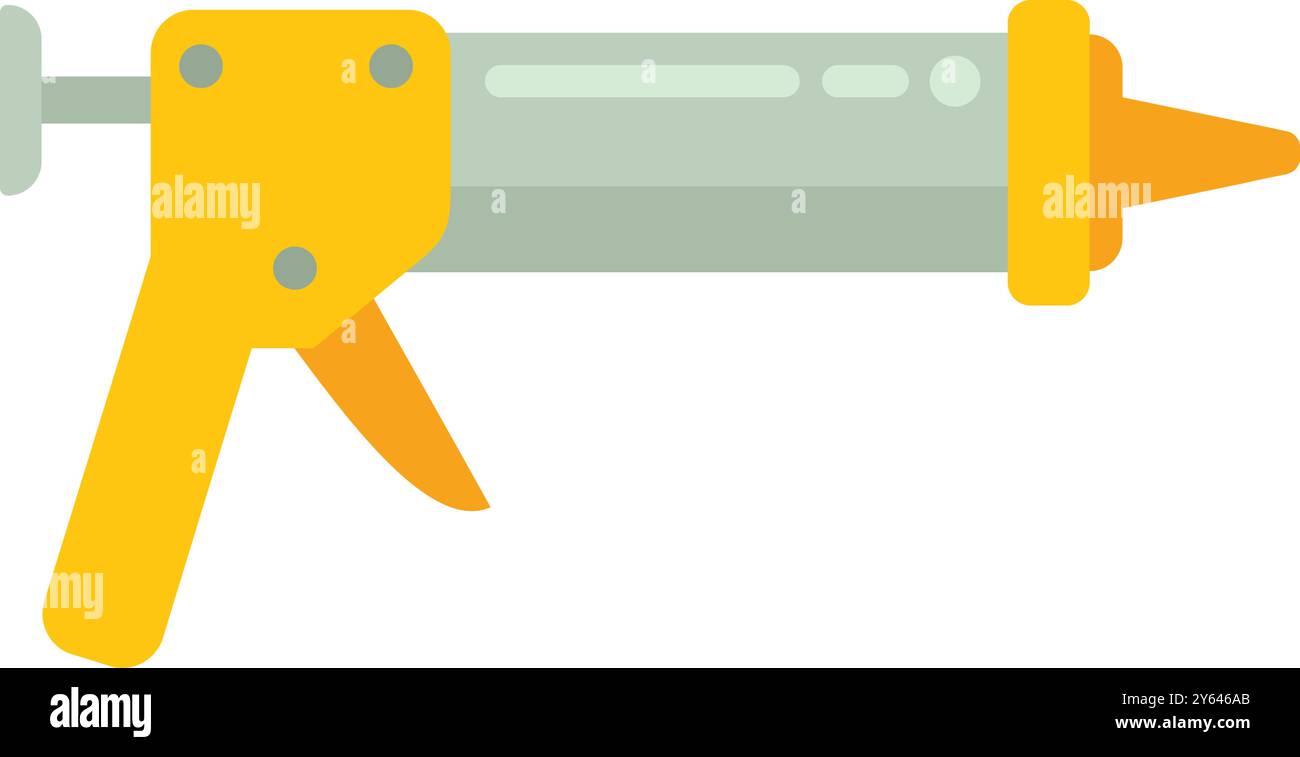 Yellow caulking gun with metal tube for construction works, applying ...