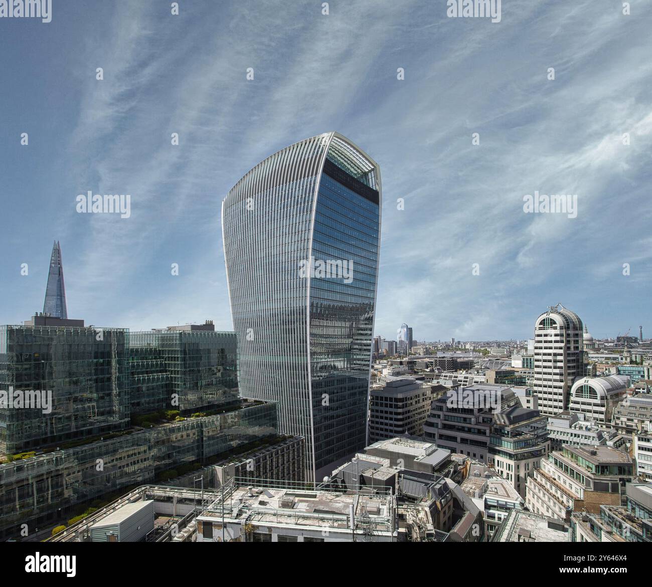 Aerial view of London's skyline featuring the Walkie Talkie building ...