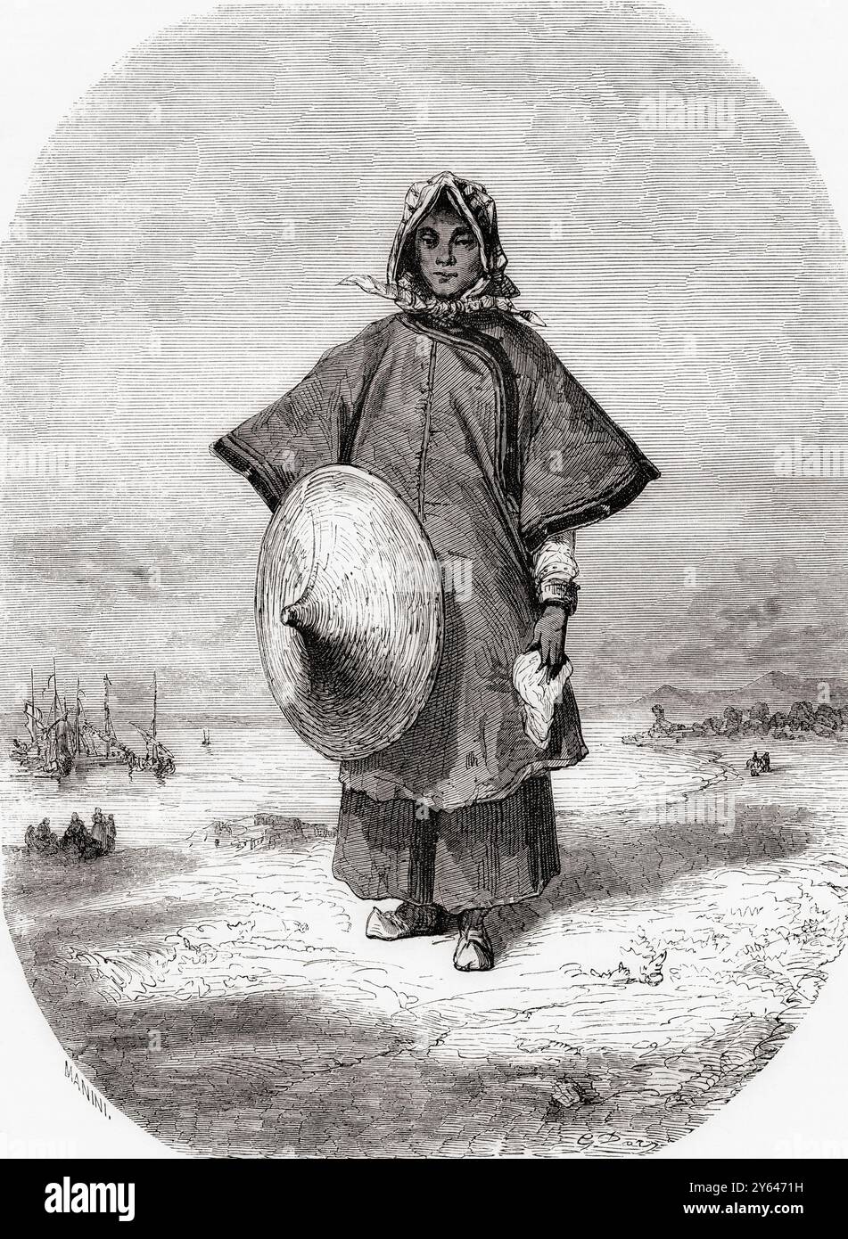 A Chinese boatman, 19th century. From Le Tour du Monde, published Paris ...