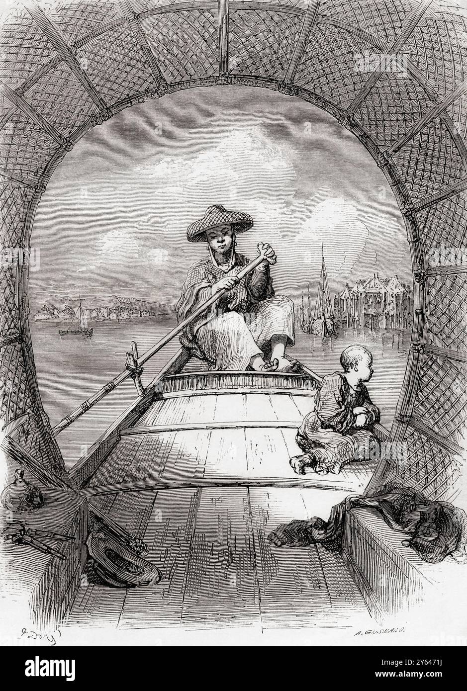 Typical Chinese covered rowing boat, 19th century. From Le Tour du ...
