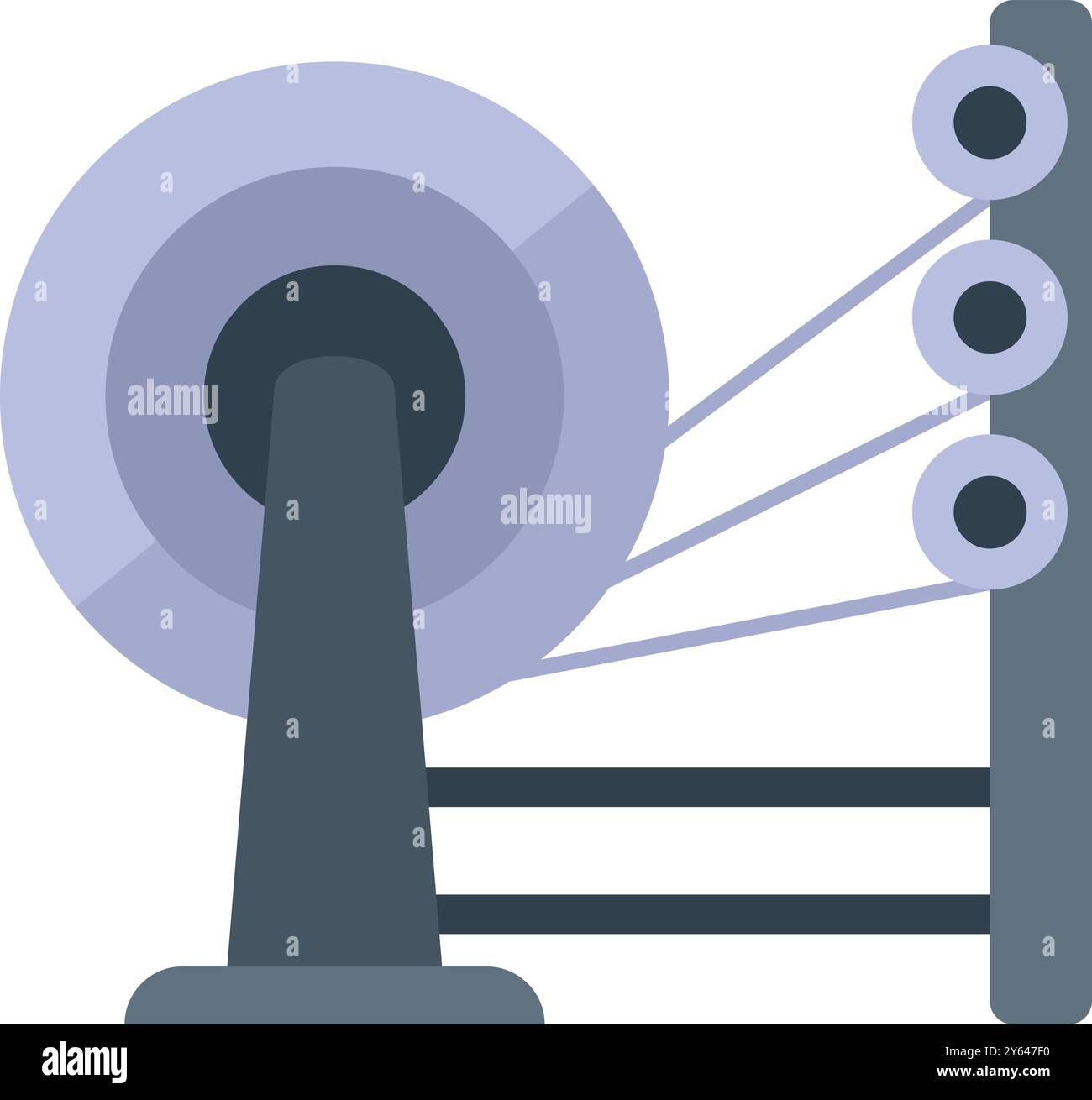 This vector illustration features an industrial textile machine winding ...