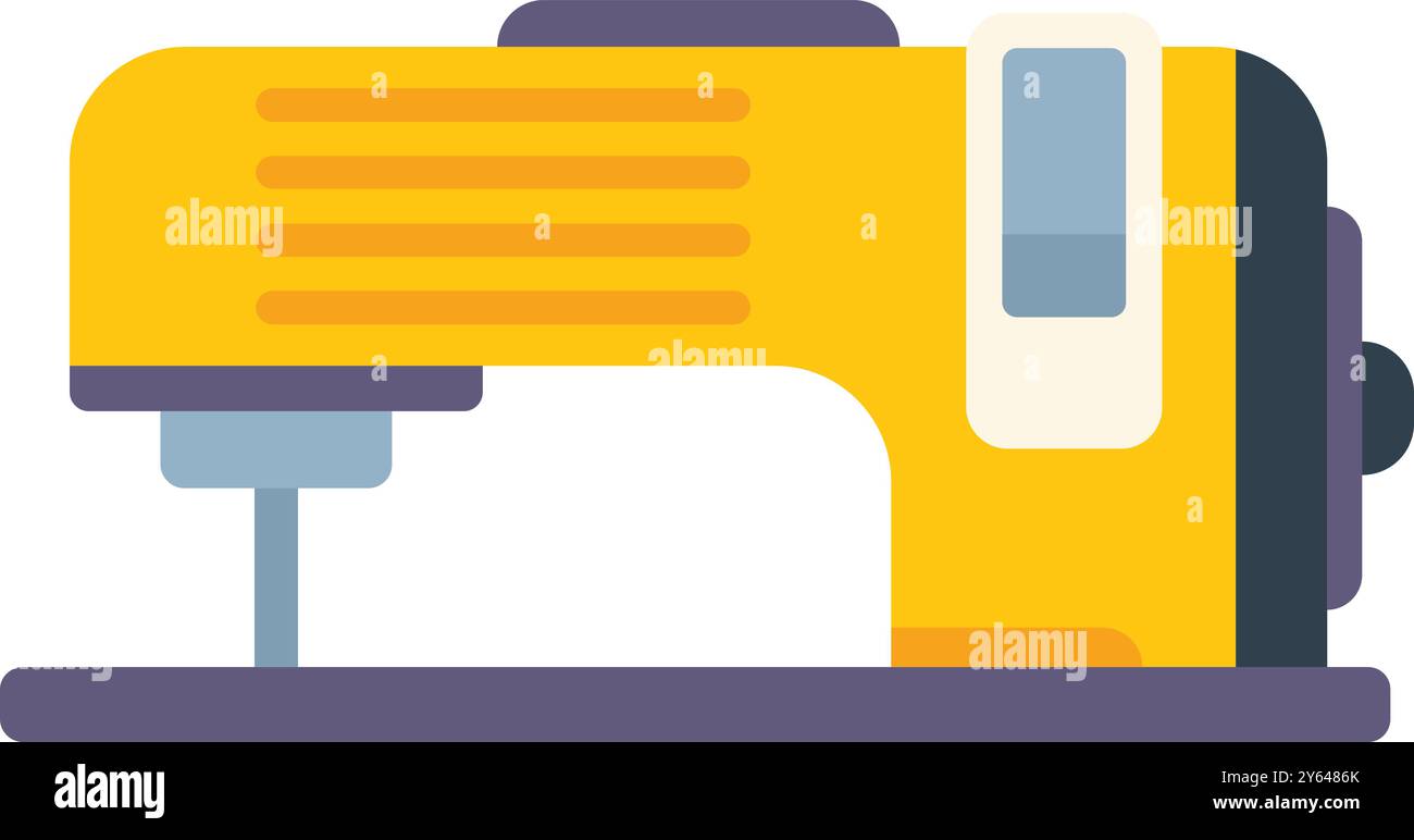 Yellow sewing machine standing on the table, isolated on white ...