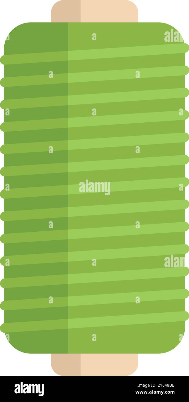 This vector illustration features a green sewing thread spool, depicted ...