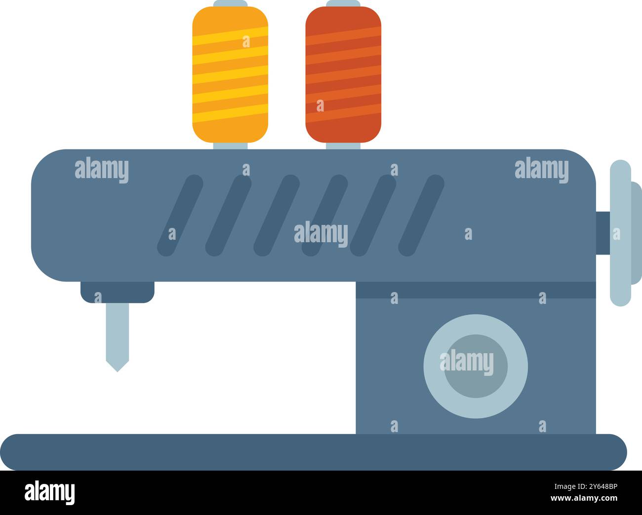 Sewing machine with needle down and two spools of thread, isolated on ...