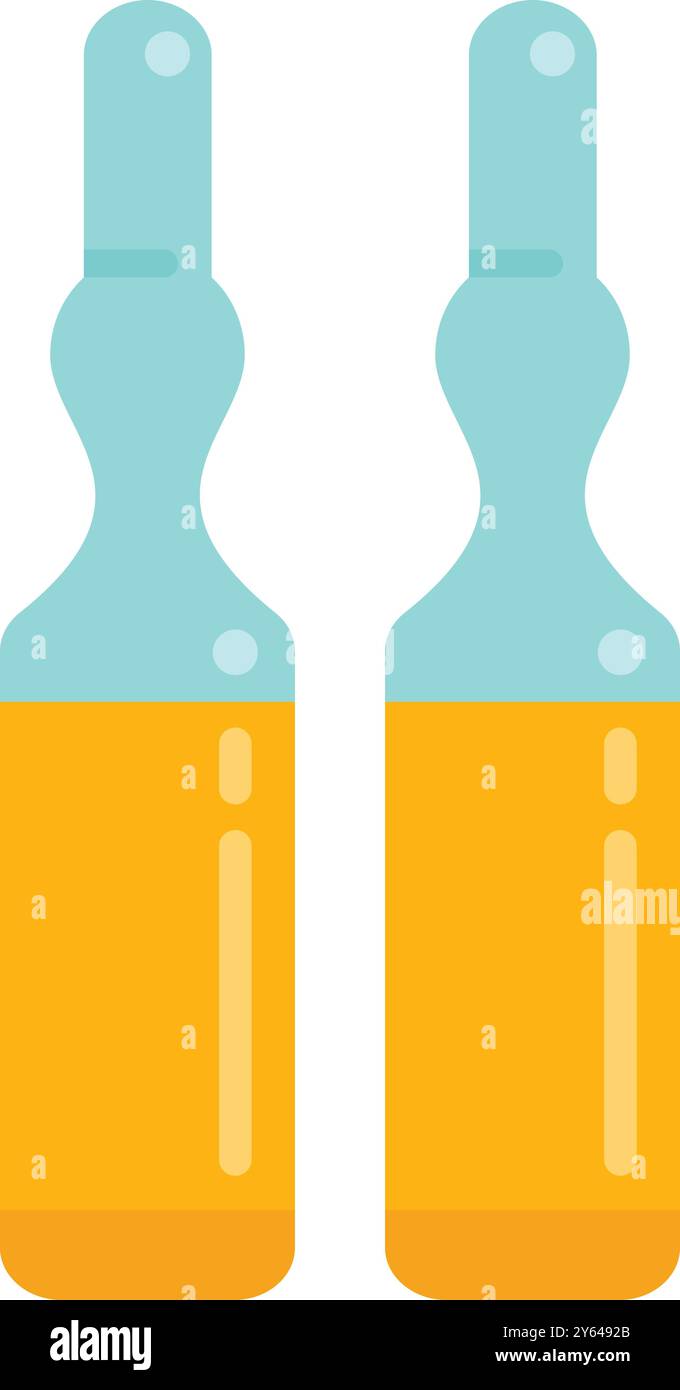 Two medical glass ampoules with a yellow liquid solution for injection ...