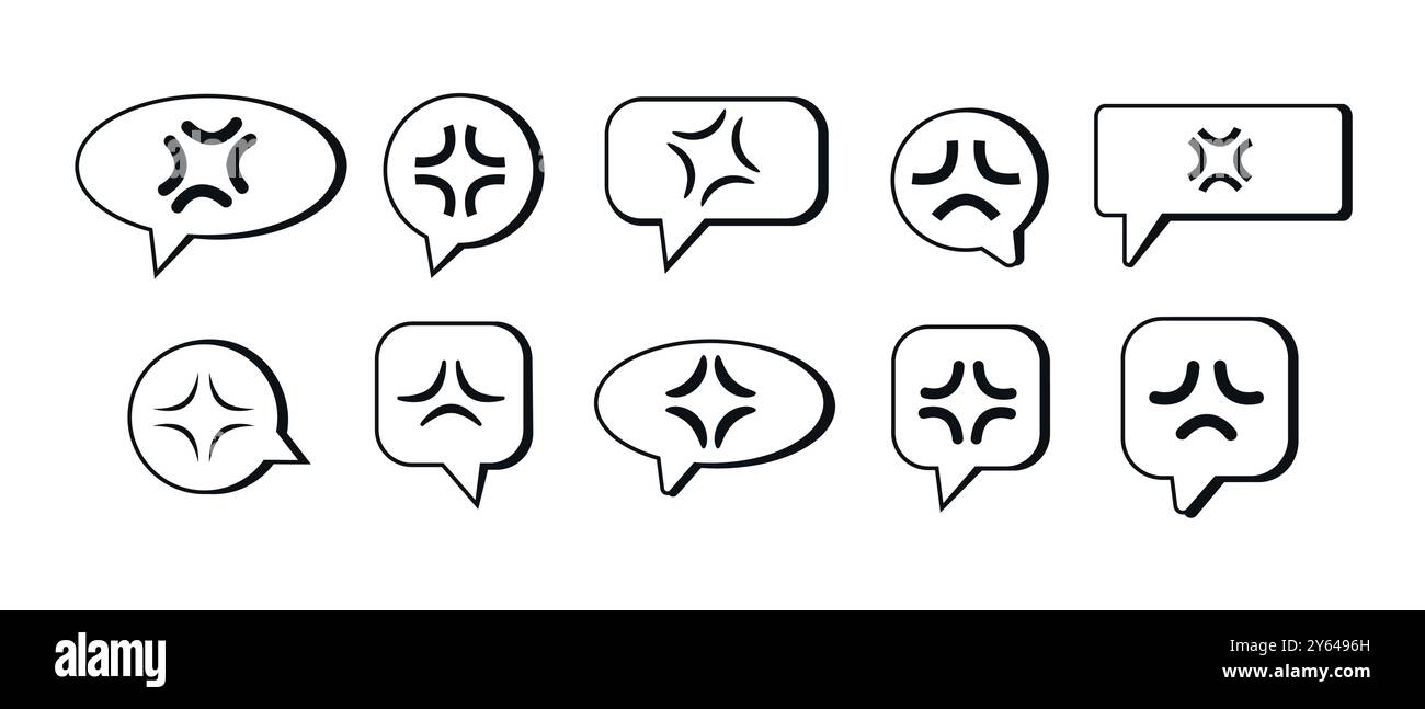 Monochrome anime anger symbol collection. Angry anime icon set in ...