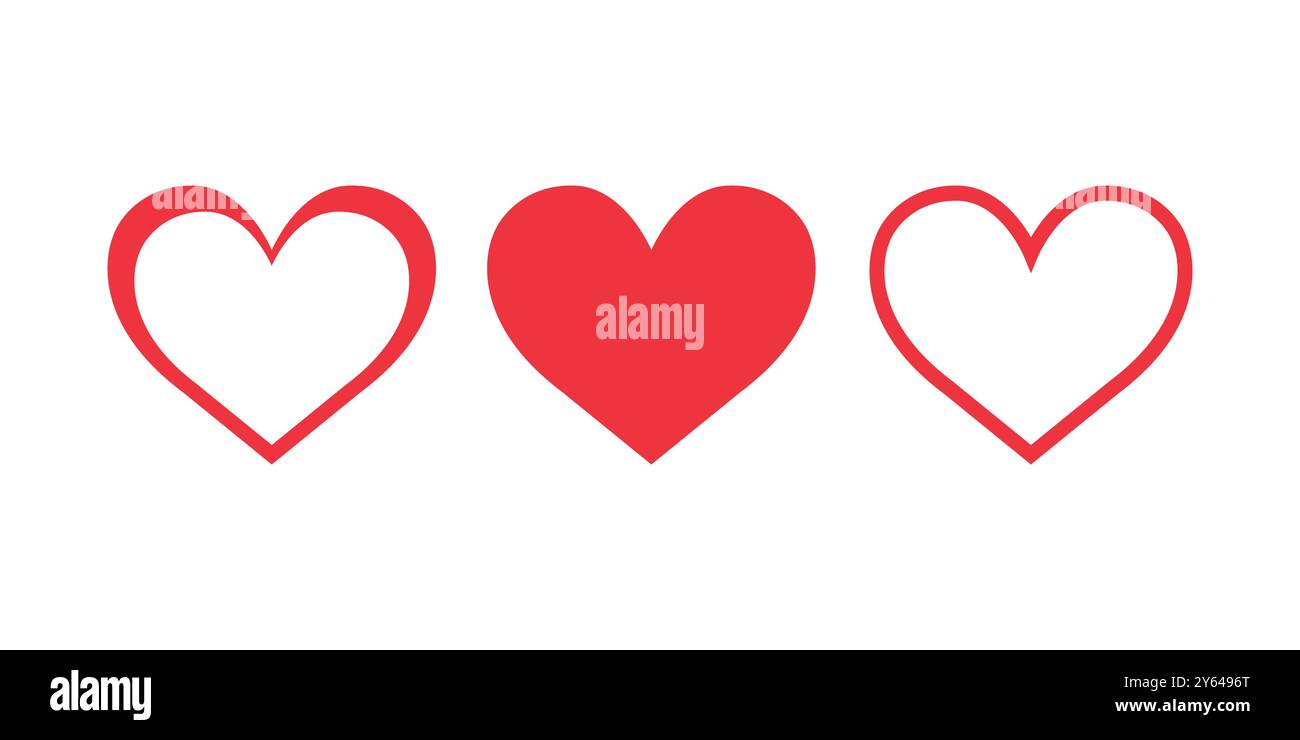 Set of different shaped red heart icons. Vector hearts outline. Red ...
