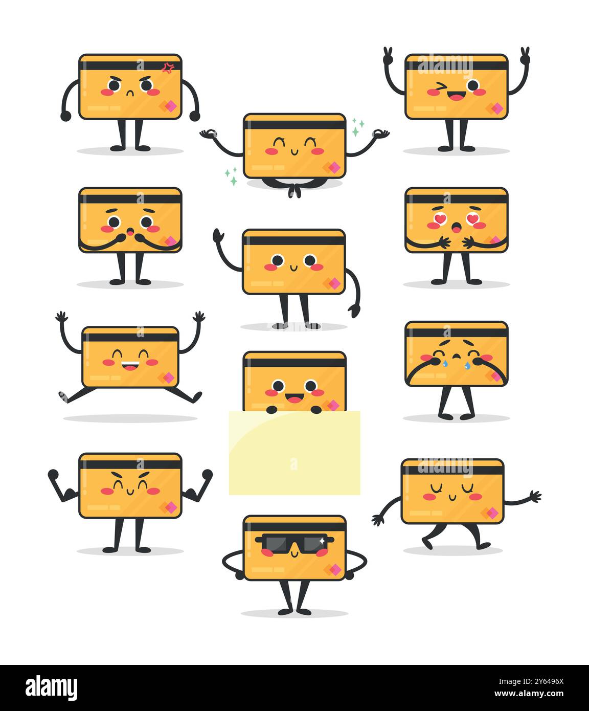 Set of cute cartoon credit card character. Plastic card mascot ...