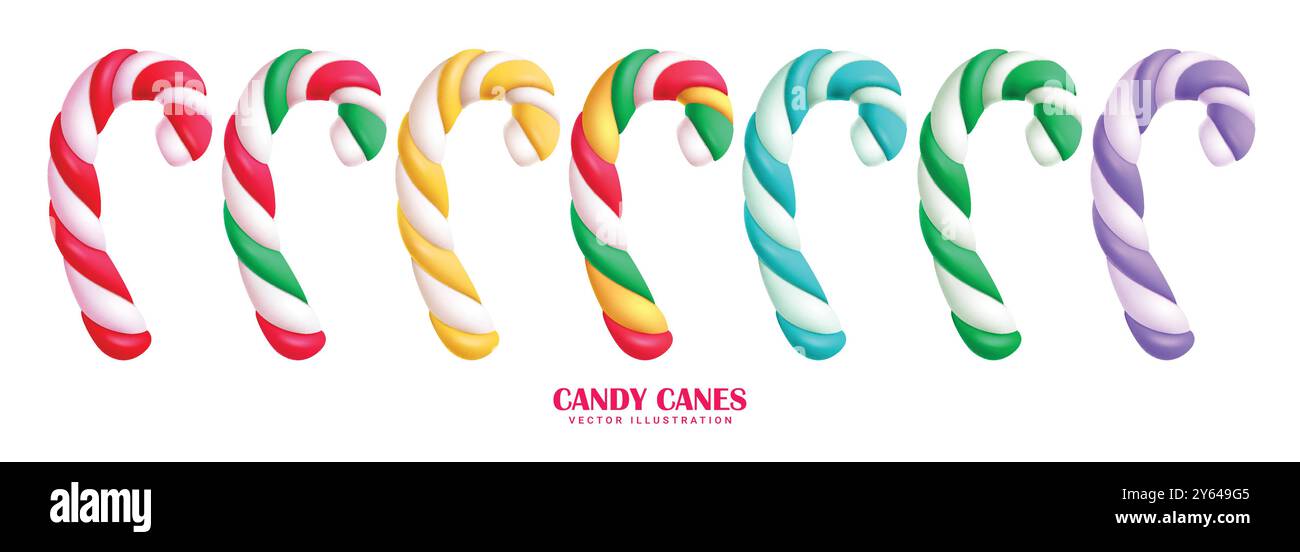 Christmas candy cane twisted vector set design. Candy cane colorful ...