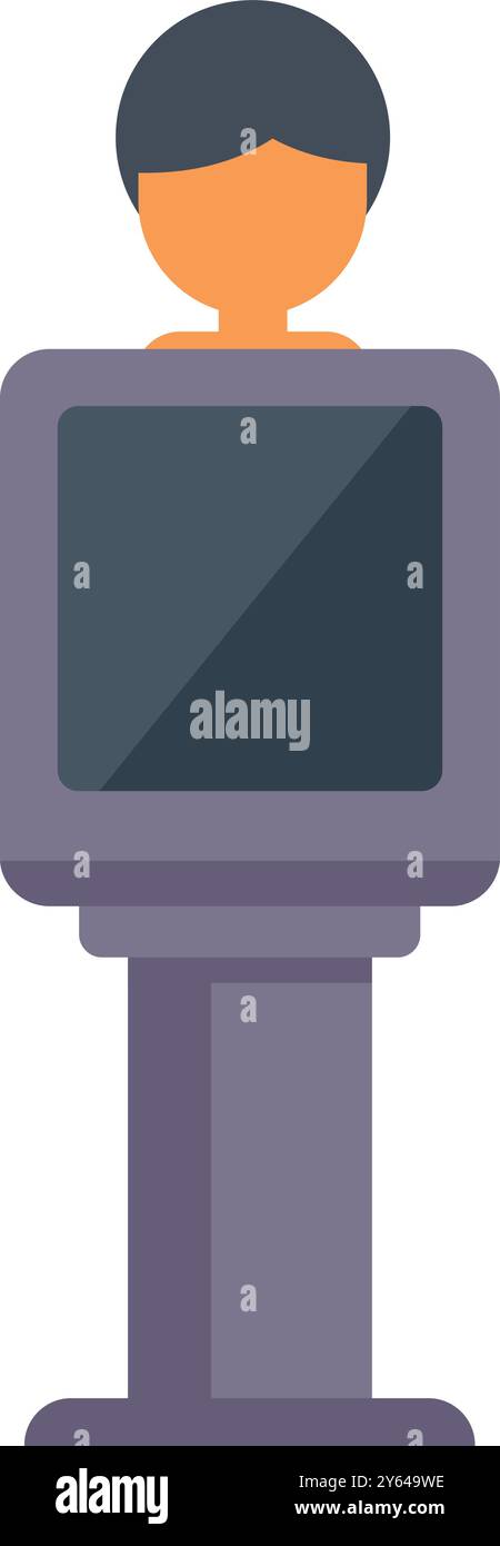 Man using interactive digital signage terminal with blank screen, flat ...