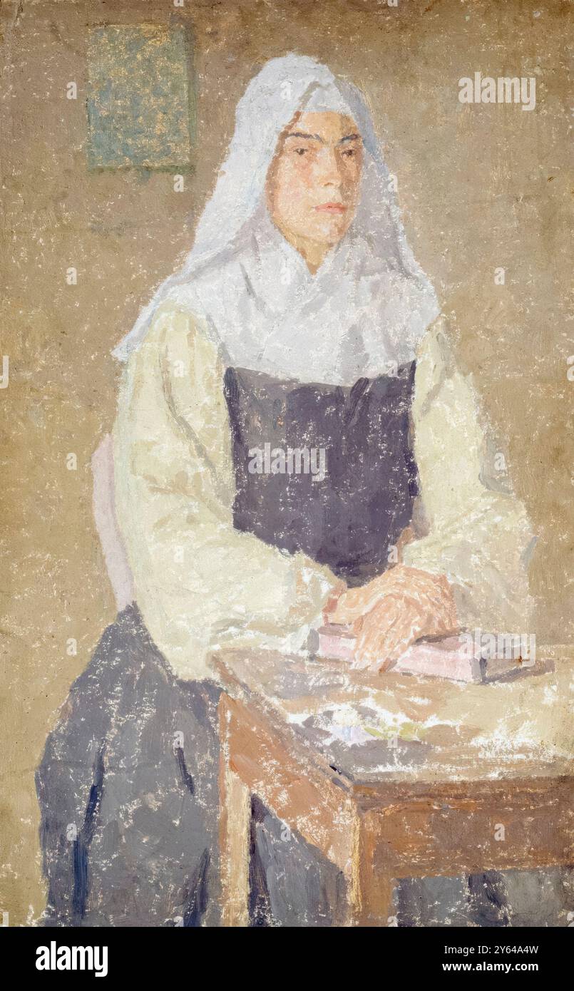 Gwen John portrait painting, The Nun, oil on board, 1915-1921 Stock ...