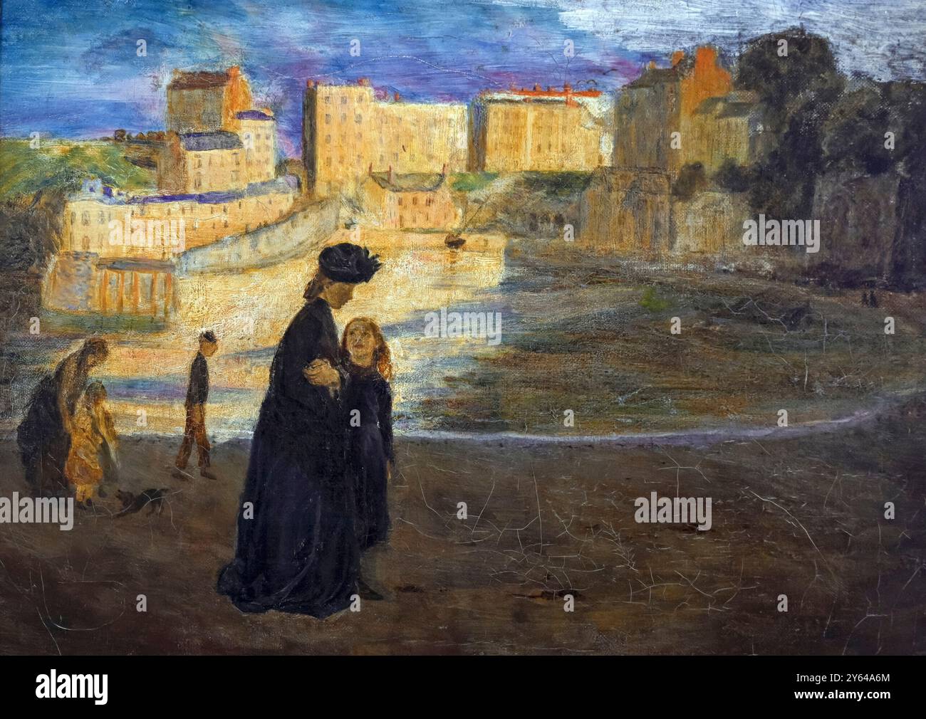 Landscape at Tenby with figures, painting in oil on canvas, mounted on ...