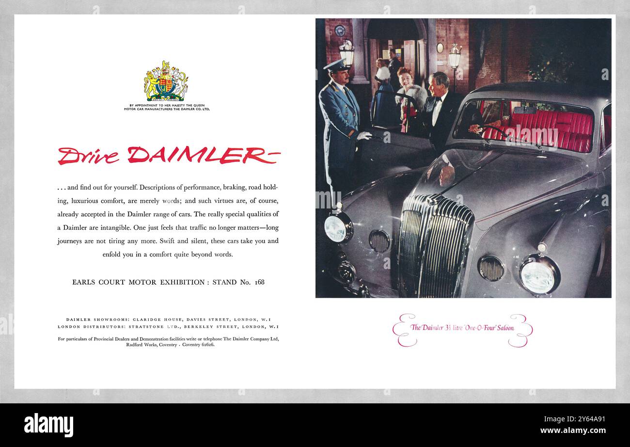 1956 British motor car advertisement for Daimler, showing the Daimler ...