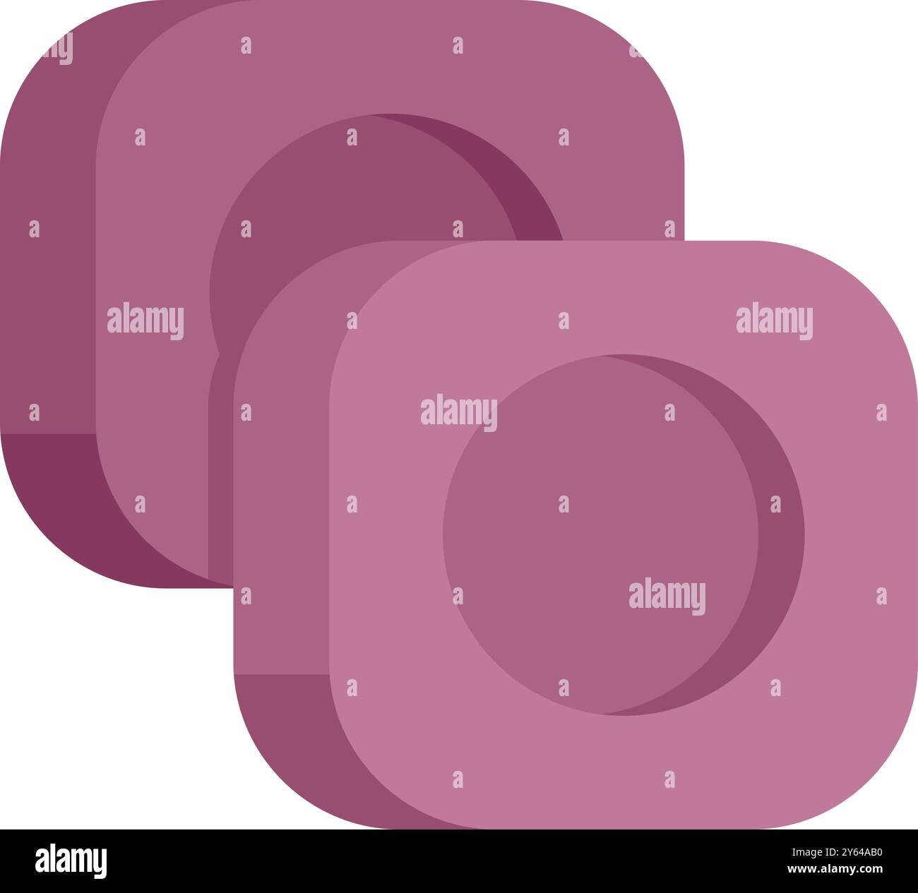 Two pink square shaped gummy candy with hole in center are overlapping ...